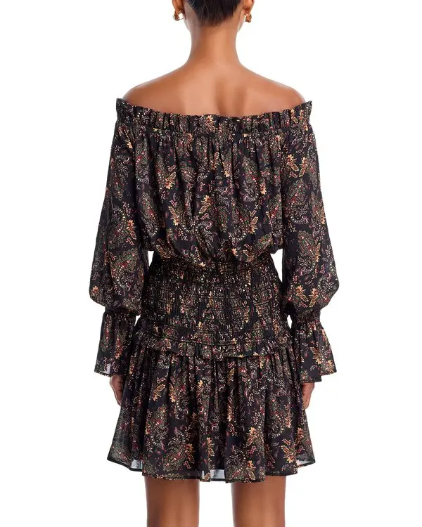 Aqua Off-the-shoulder Smocked Mini Dress