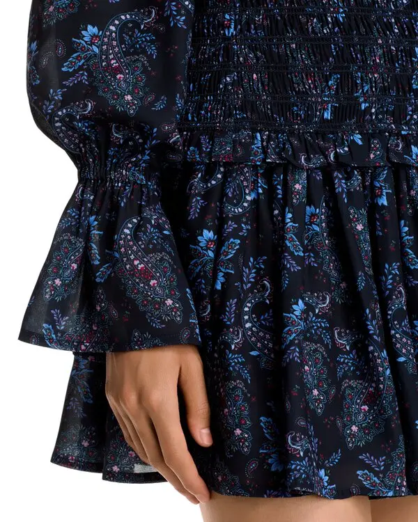 Aqua Off-the-shoulder Smocked Mini Dress