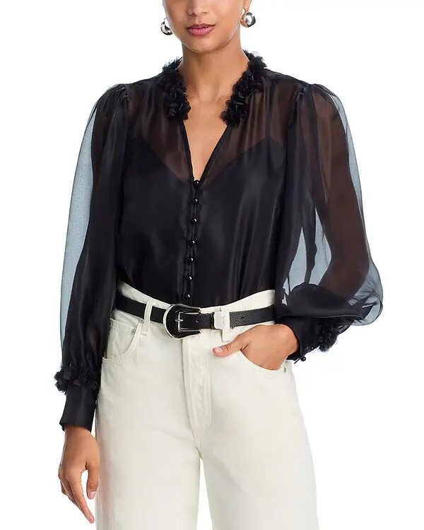 Aqua Flower Trim Blouse