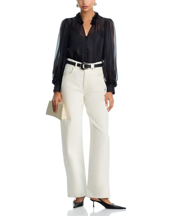 Aqua Flower Trim Blouse