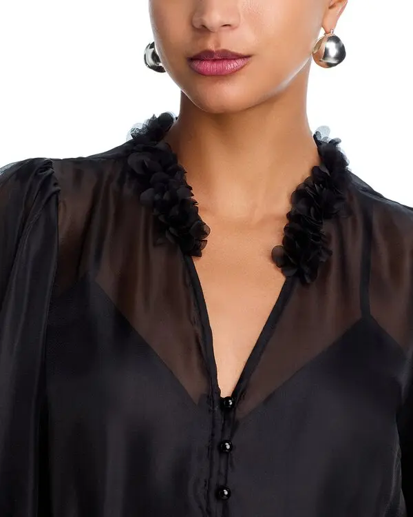 Aqua Flower Trim Blouse