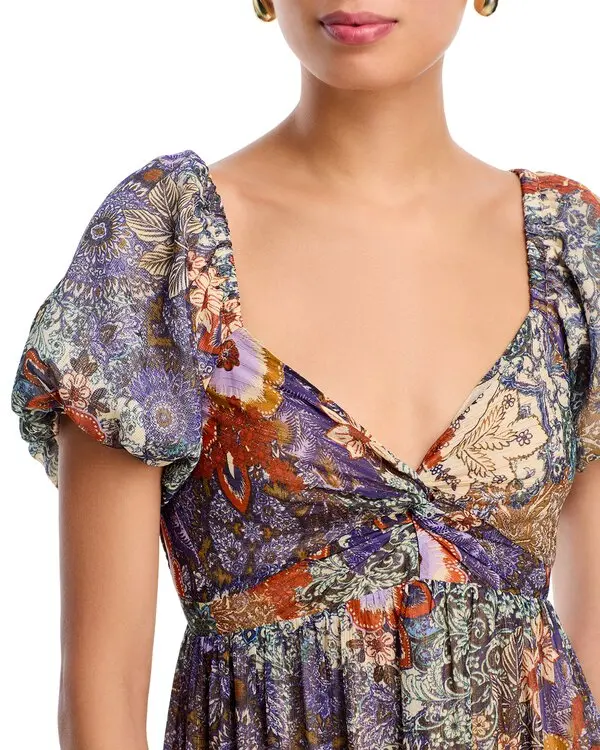 Aqua Floral Print Midi Dress