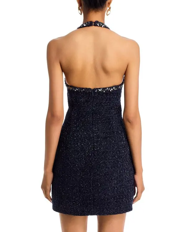 Aqua Tweed Halter Mini Dress