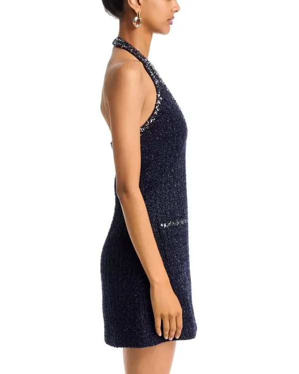 Aqua Tweed Halter Mini Dress