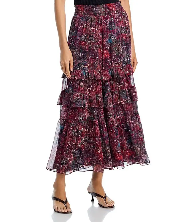 Aqua Paisley Tiered Boho Maxi Skirt