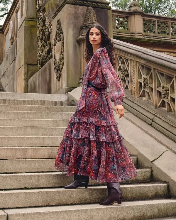 Aqua Paisley Tiered Boho Maxi Skirt