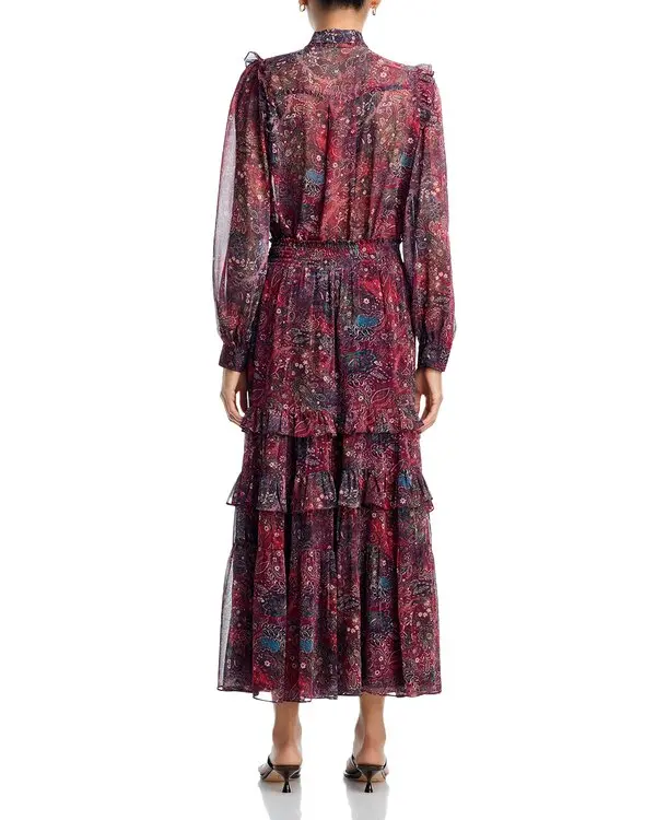 Aqua Paisley Tiered Boho Maxi Skirt