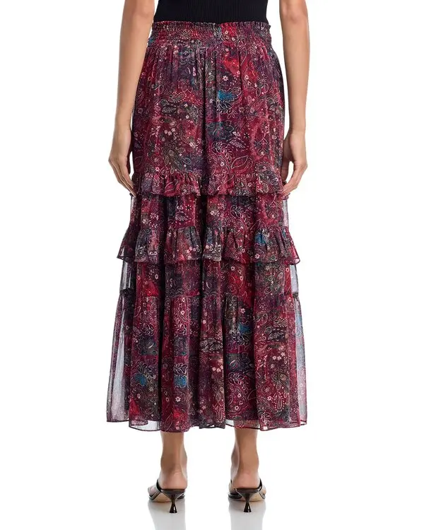 Aqua Paisley Tiered Boho Maxi Skirt
