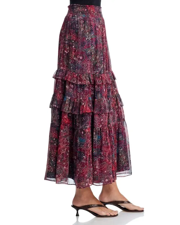 Aqua Paisley Tiered Boho Maxi Skirt