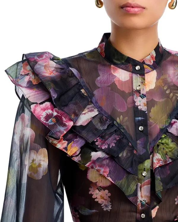 Aqua Floral Ruffled Blouse