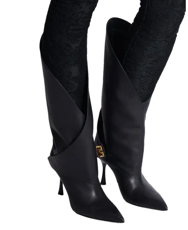 Balmain Twist Heeled Leather Boots - Black