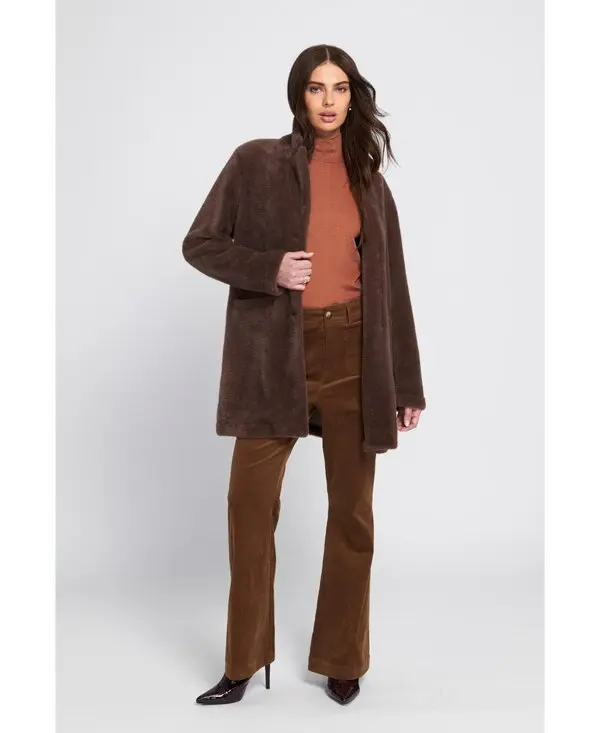 ELLE COLLECTION Fuzzy Knit Coat - Brown