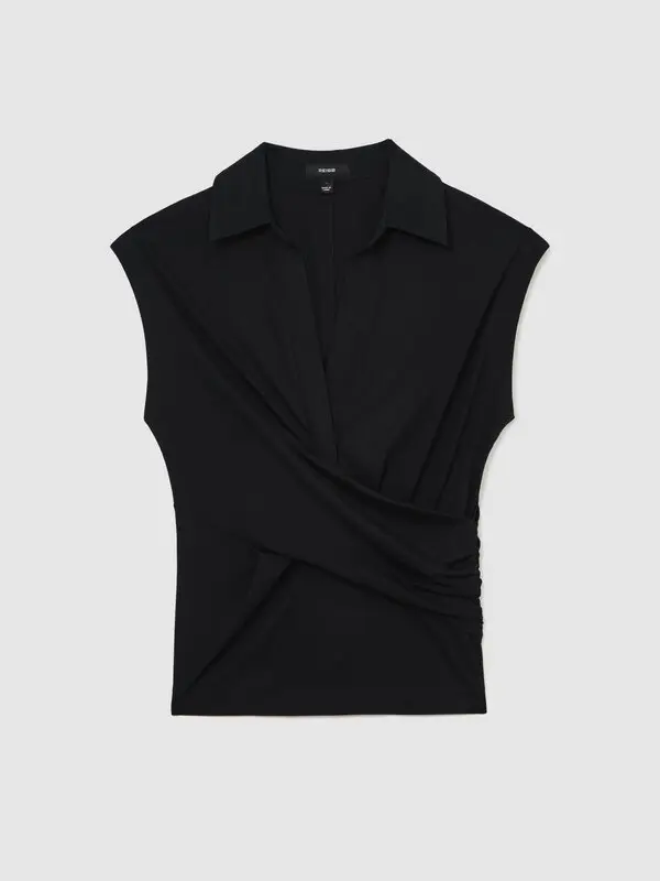 REISS Stretch-cotton Jersey Wrap-front Top