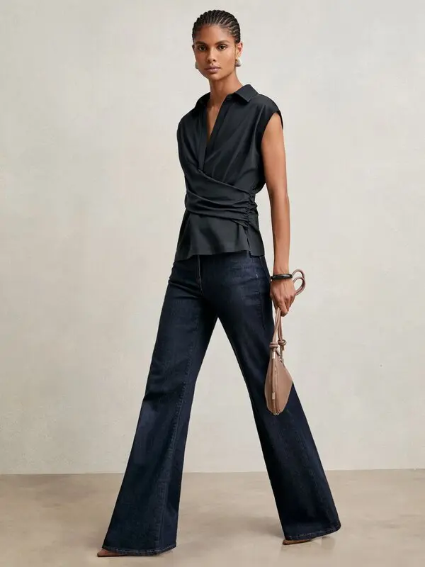 REISS Stretch-cotton Jersey Wrap-front Top