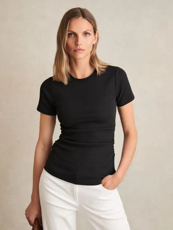 REISS Stretch-cotton Ribbed T-shirt - Black
