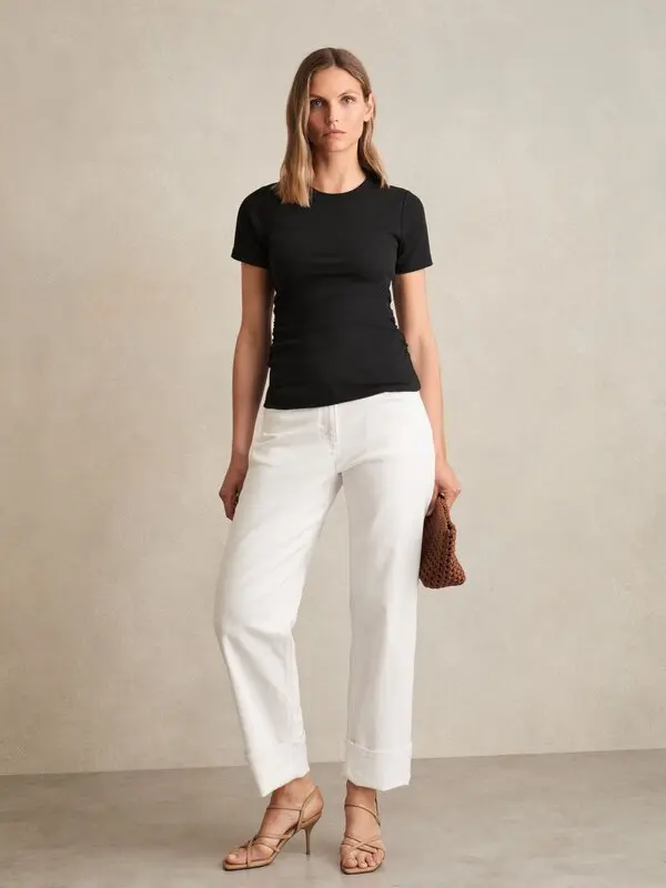 REISS Stretch-cotton Ribbed T-shirt - Black