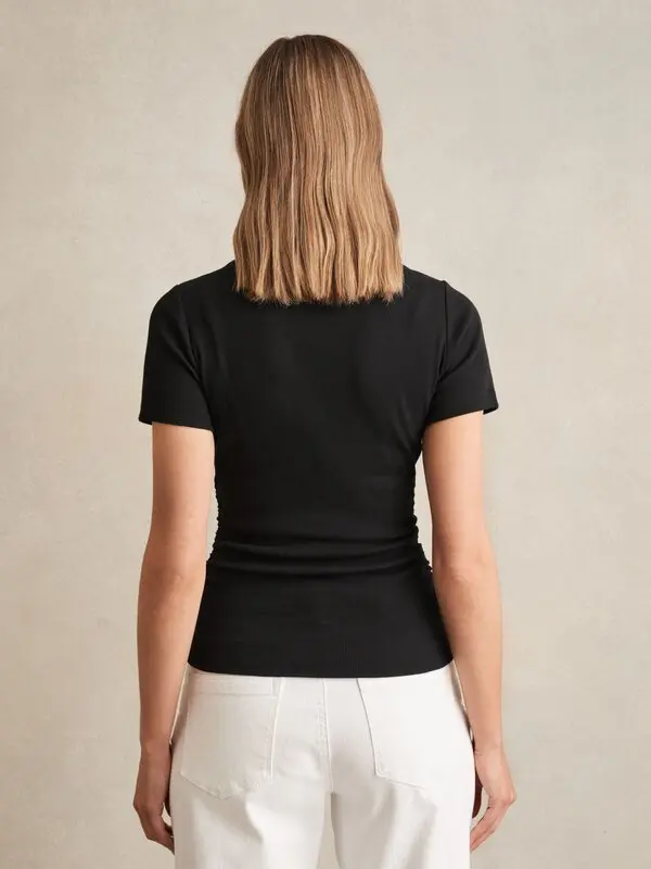REISS Stretch-cotton Ribbed T-shirt - Black