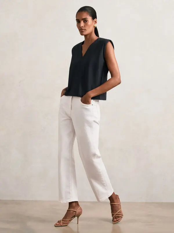 REISS Dixie Cotton V-neck Top