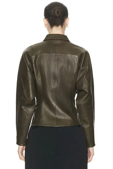 THE SEI Fitted Leather Jacket - Army