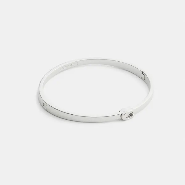 COACH Thin Signature Hinged Bangle Bracelet - Silver