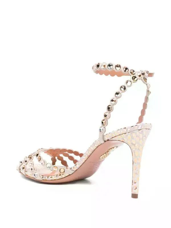AQUAZZURA 90mm Tequila Embellished Scalloped-edge Sandals - Neutrals
