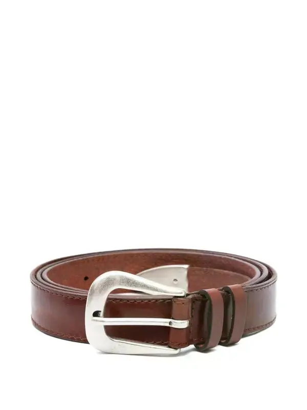 ORTIGNI Leather Buckle Belt - Brown
