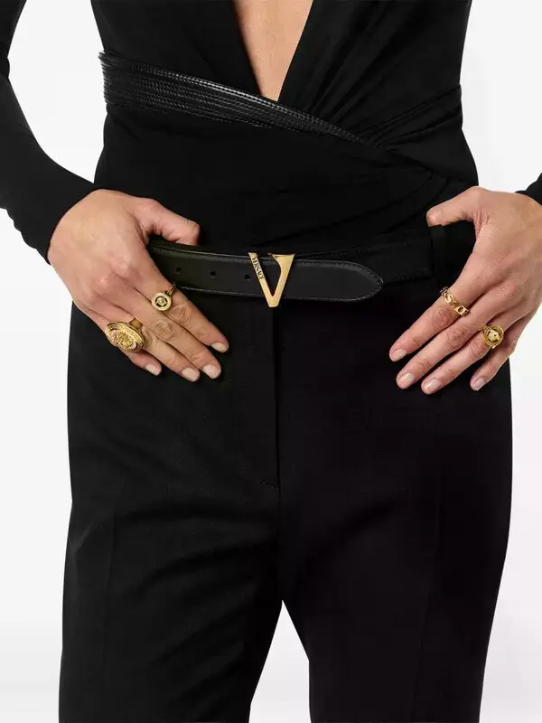 Versace V-buckle Leather Belt - Black