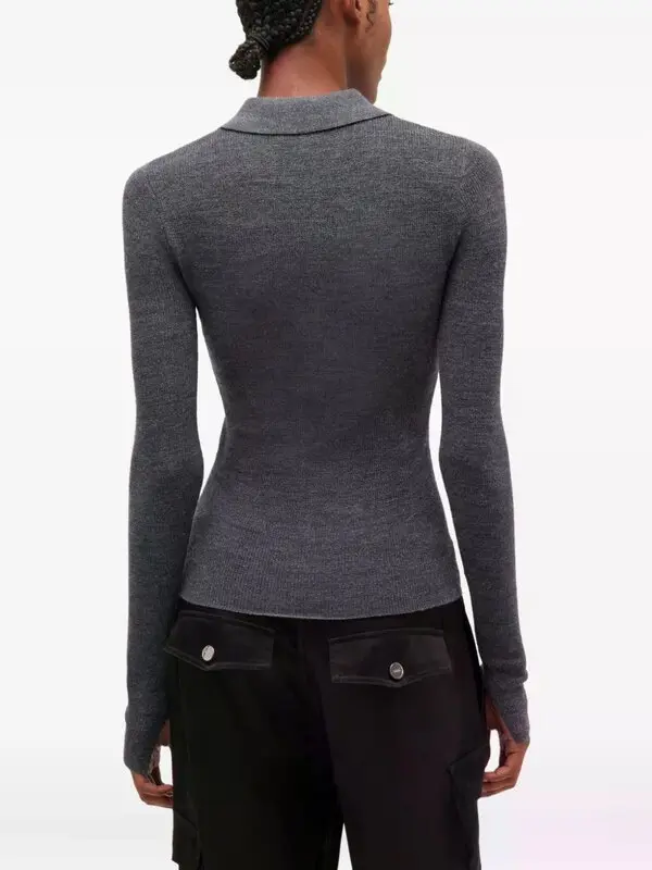 GANNI Ribbed Polo-neck Top - Grey