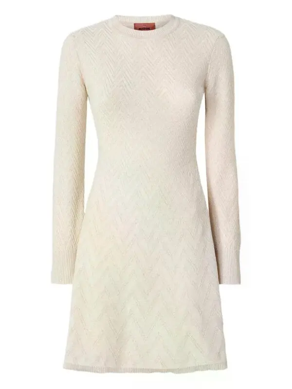 Missoni Zigzag-pattern Long-sleeve Mini Dress - Neutrals