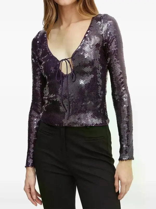Bardot Sequin Tie-neck Top