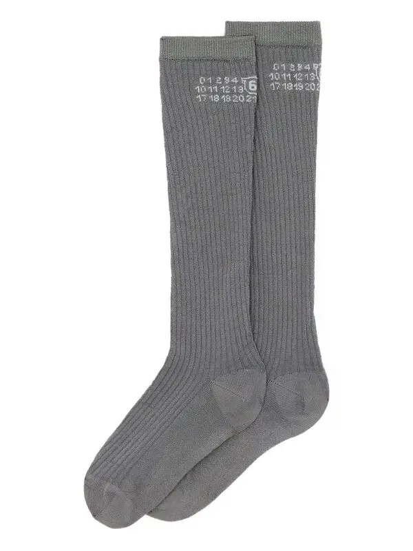 MAISON MARGIELA Ribbed Number-print Knee-high Socks - Grey