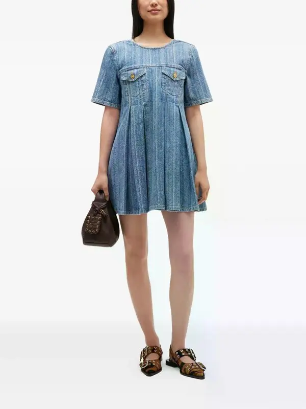 GANNI Pleated Denim Mini Dress