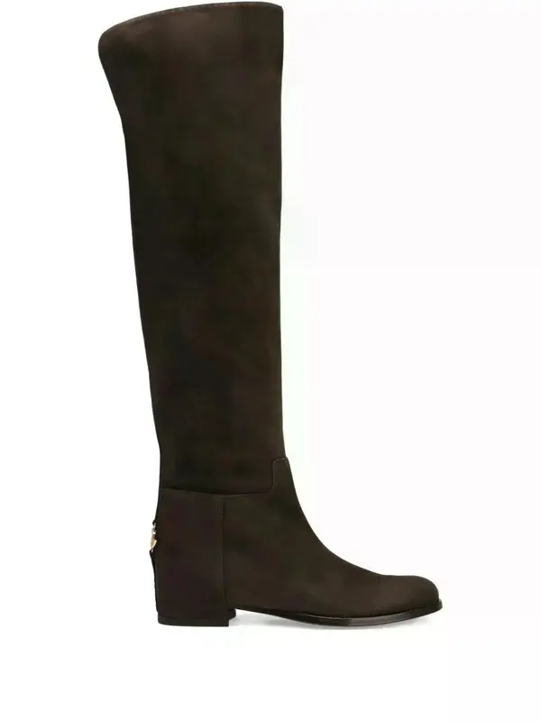 Dolce & Gabbana Logo-plaque Suede Boots - Brown