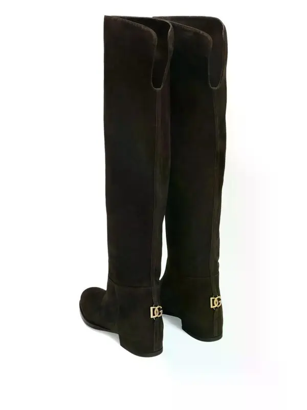 Dolce & Gabbana Logo-plaque Suede Boots - Brown