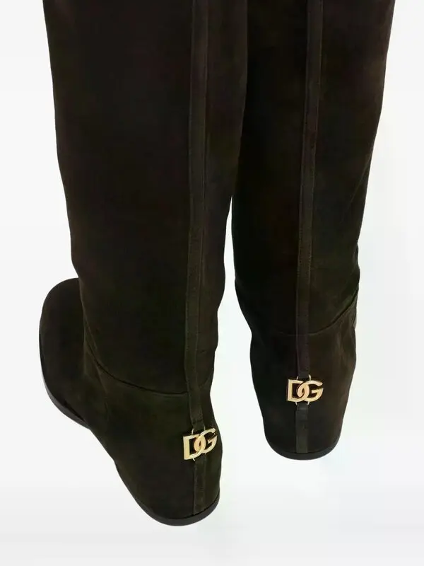 Dolce & Gabbana Logo-plaque Suede Boots - Brown
