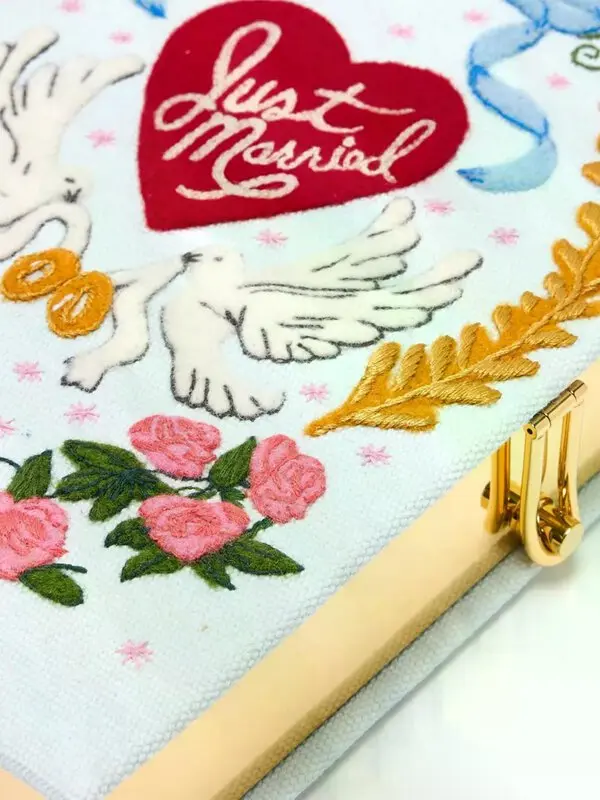 OLYMPIA LE-TAN Embroidered Doves Clutch - Blue