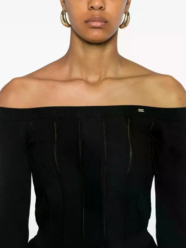 Elisabetta Franchi Pleated Panel Boat-neck Sweater