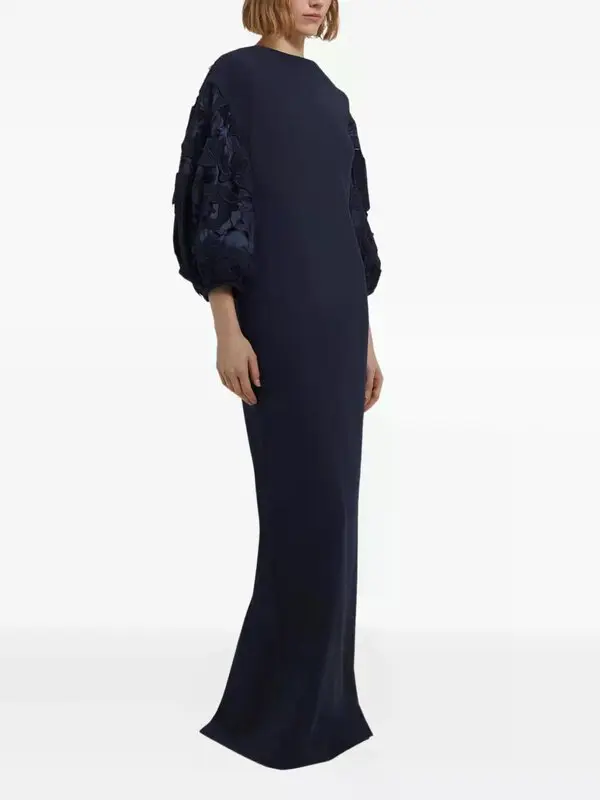 safiyaa blue dress One-shoulder belted crpe gown a fitted bodice Andra Carolina Blue Long Dress