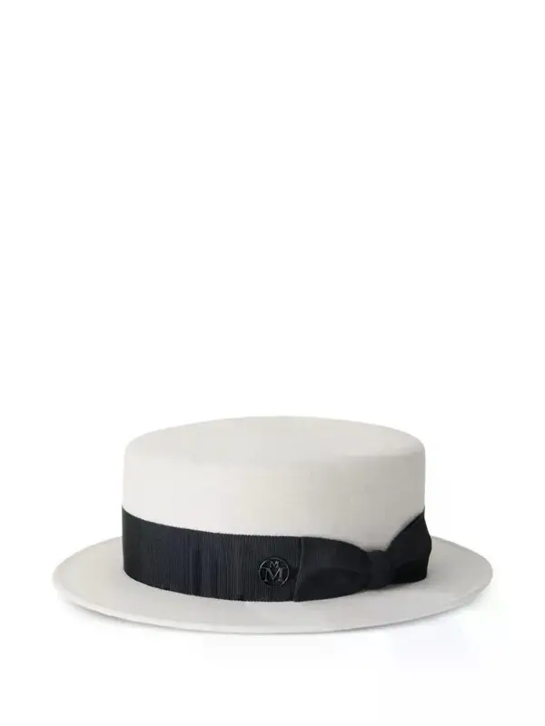 MAISON MICHEL Logo Plaque Wide Brim Hat - White