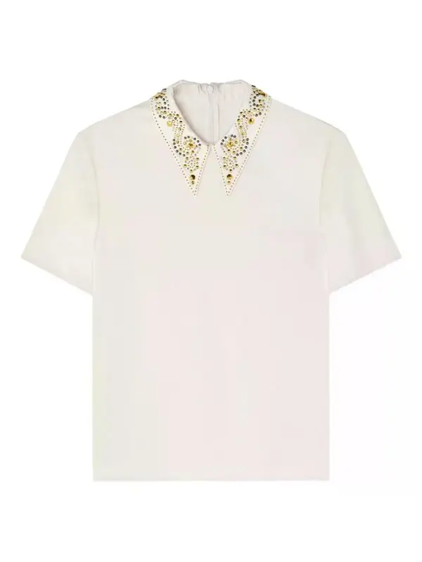 Versace Embellished-collar Short-sleeve Top - Neutrals