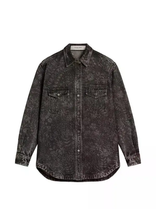GOLDEN GOOSE Flower-print Denim Shirt - Black