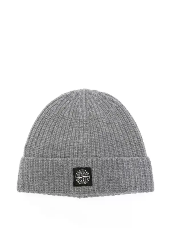 Stone Island Ribbed Logo-patch Beanie - Grey