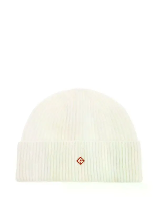 Casablanca Ribbed Wool Beanie - White