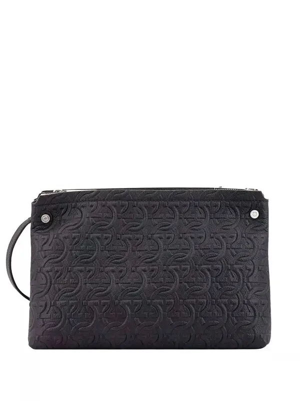 FERRAGAMO Embossed Logo Shoulder Bag - Black