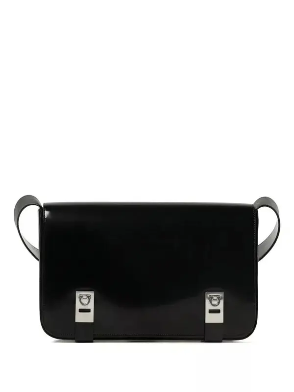 FERRAGAMO Patent-leather Clasp Shoulder Bag - 163 Black