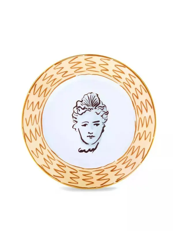 GINORI 1735 Il Viaggio Di Nettuno Head-motif Zigzag-pattern Plate - White