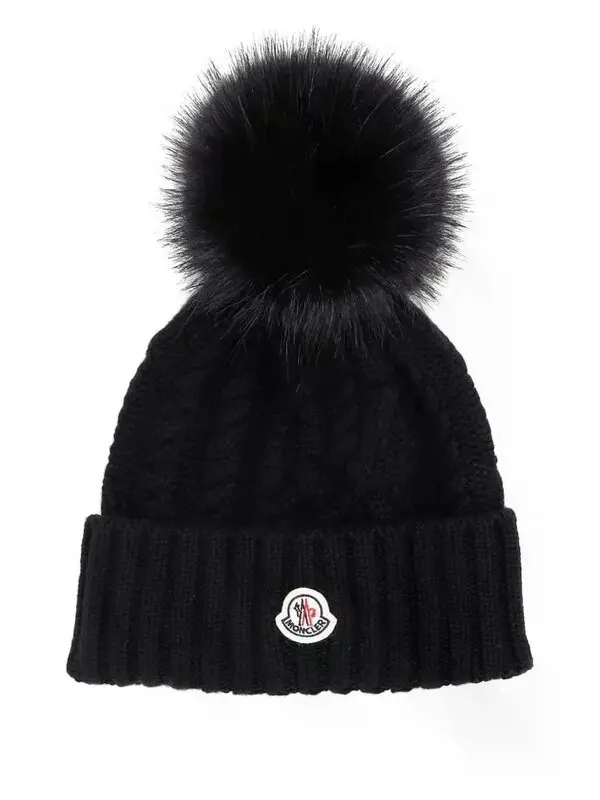 Moncler Cable-knit Pom-pom Beanie - Black