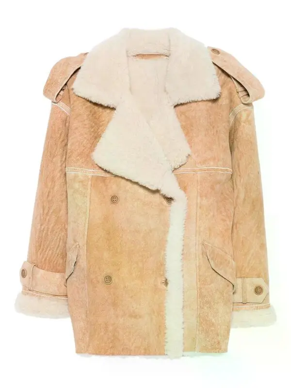 SALVATORE SANTORO Sheepskin Double-breasted Jacket - Neutrals