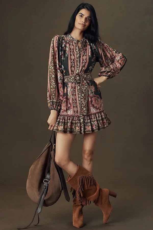 Farm Rio Belted Puff-Sleeve Mini Dress In Flowering Garden Tree Green - 68%  Off | Editorialist