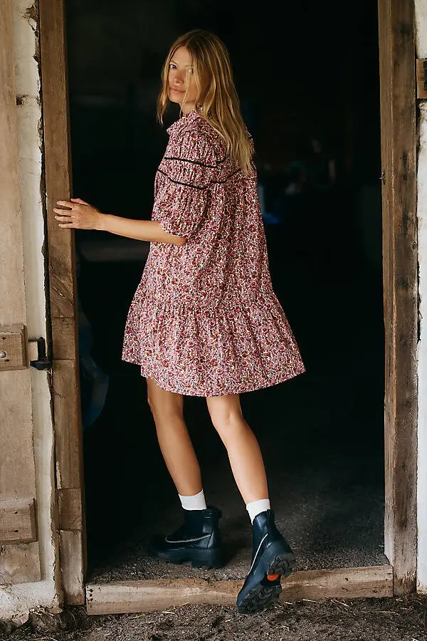 Maeve Leandra Shirred Yoke Mini Dress - Pink Floral